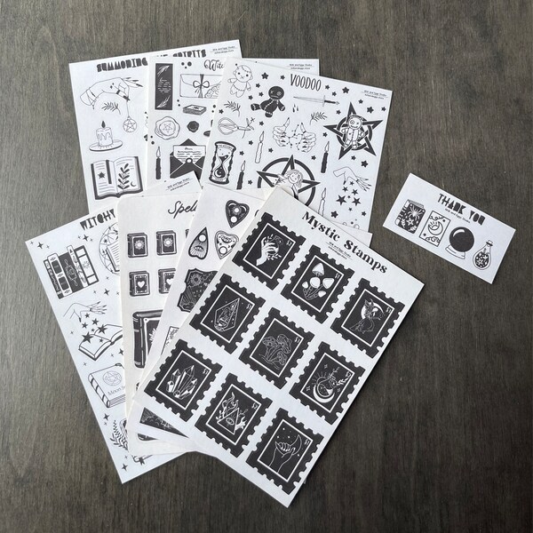 Witchy Mail Sticker Sheet, Goth Letter Stickers, Witchcraft Bullet ...