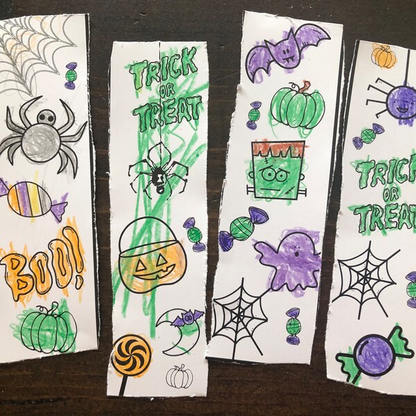 Halloween Doodle Bookmarks Instant Download, Coloring Bookmarks ...
