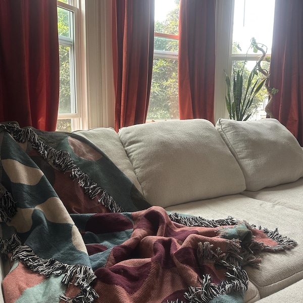 Woven Cotton Throw Blanket, Mid Century Modern Bauhaus Style, Colorful ...