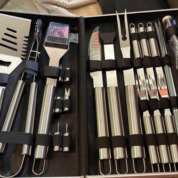 Personalized BBQ Grill Utensil Tools Set - 34-piece Steel Barbecue ...