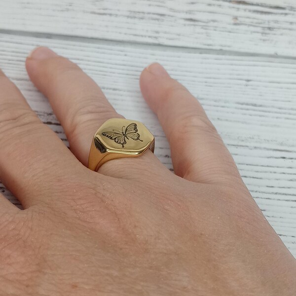 Music Notes Gold Signet Ring Bold Statement Musicians Ring Engraved ...