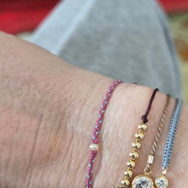 Gold String Bracelet, 14k Solid Gold Bead Bracelet, Cord Bracelet With ...