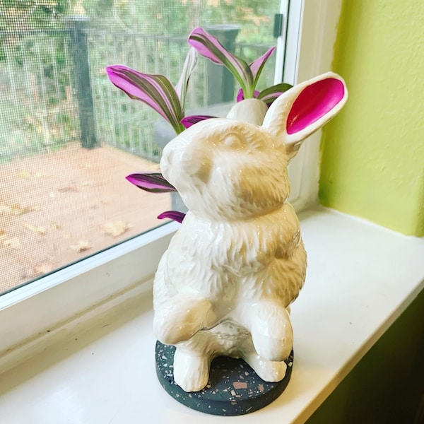 Ceramic Standing Eatser Bunny Planter Pot/ off White Rabbit Planter Pot ...
