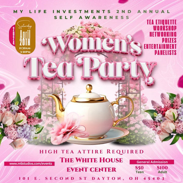 Editable Flyer Template, Luxury Tea Party, Women's Day, Women's ...