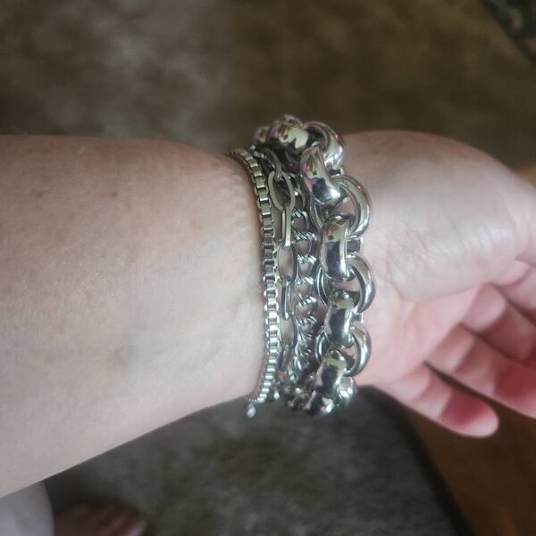 Rhodium Plated Rolo Bracelet, Paperclip Bracelet, Thick Bracelet, Rolo ...