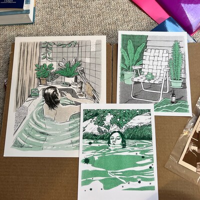 Patio Frog Small Risograph Art Print - Etsy