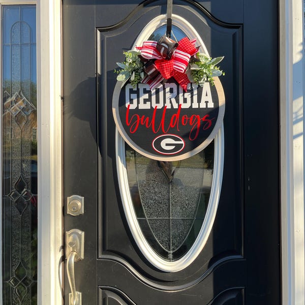 Georgia Door Wreath | Front Door Decor | UGA Door Hanger | Front Door ...