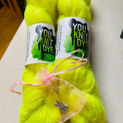 Hand Dyed Neon Kid Mohair Silk Lace Yarn, Neon Yellow Lemon, Tonal ...