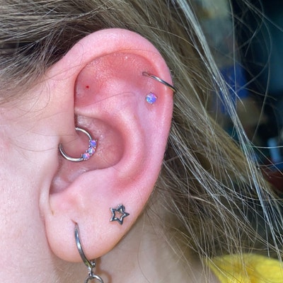 Purple Fire Opal Flower Cartilage Daith Helix Tragus Piercing 316L ...