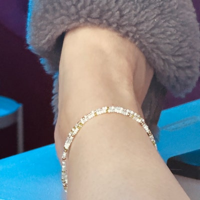 STARDUST Gold Luster Beaded Anklet Double Wrap Anklet Stretchy Anklet Anklets for Women Czech ...