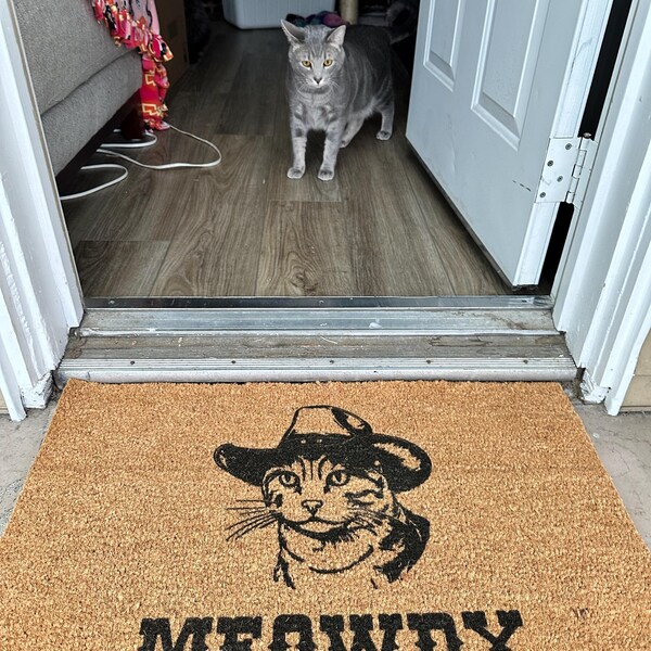 Meowdy Doormat, Funny Door Mat, Cat Doormat, Funny Welcome Mat, Cowboy ...