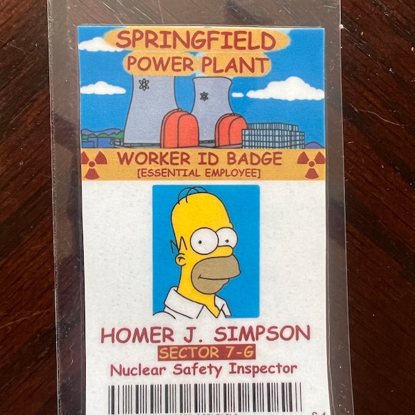 Homer Simpson of the Simpsons Springfield Power Plant ID Card Badge ...