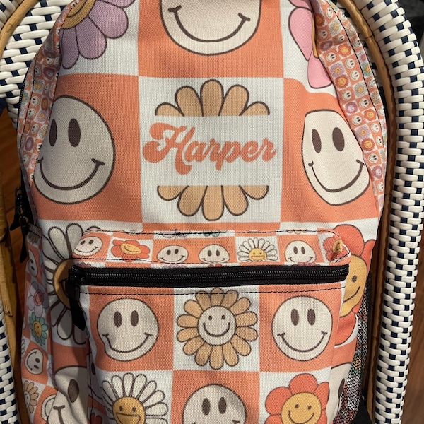 Personalized Smiley Face Backpack: Retro Custom Name Back to School - Etsy