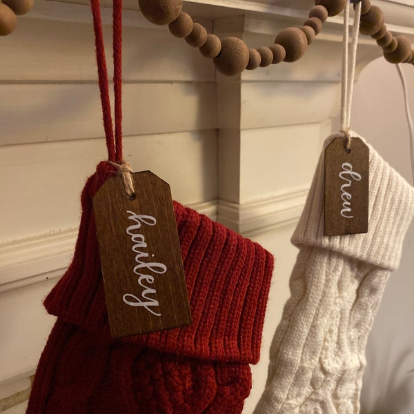 BEST SELLING | Wood Stocking Tags | Handlettered Stained Tags ...