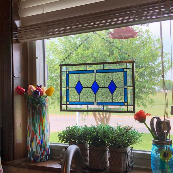 Iridescent Blue Stained Glass Panel - Home Decor - Etsy