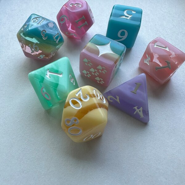 Pastel Rainbow TTRPG Dice Set, Polyhedral Dice, D&D Dice, Dungeons and ...