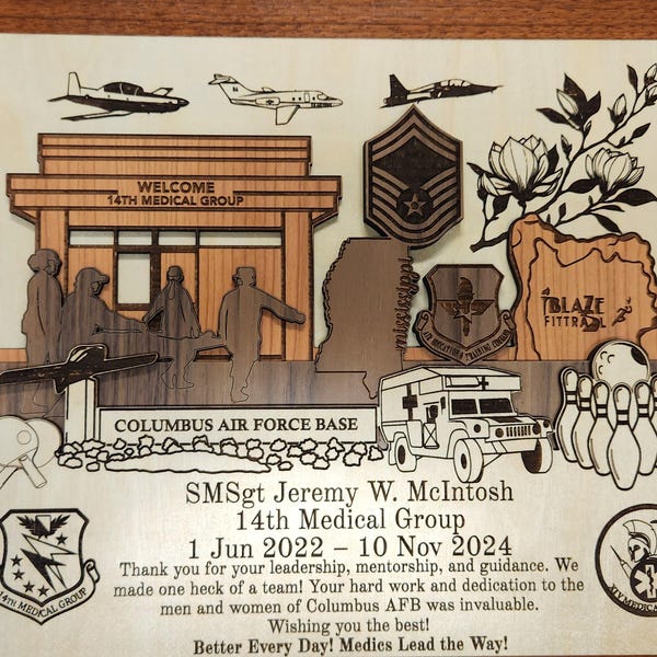 WALTER REED Hospital Andrews Air Force Base 3D Wooden Name Plaque Army ...