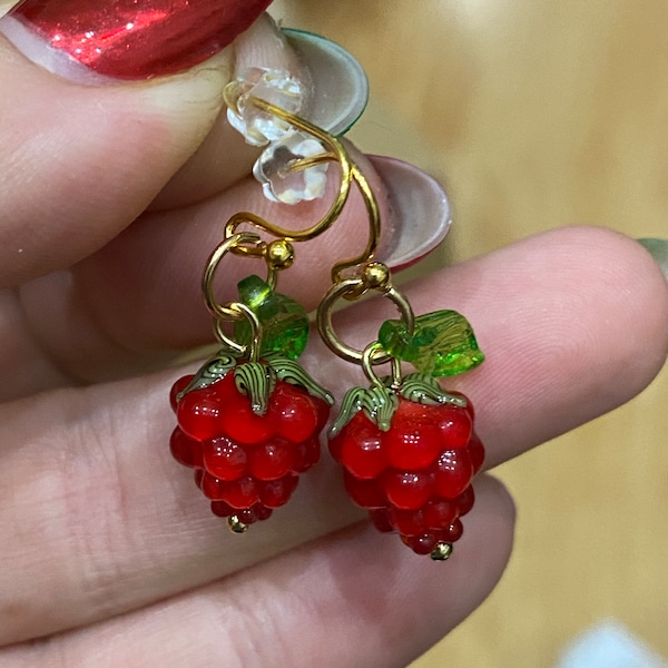 Cute Raspberry Earrings Red Berry Earrings Fruit Earrings Summer ...