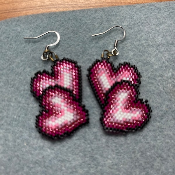 Beading Pattern for Brick Stitch Heart-shaped Earrings for Valentine's ...