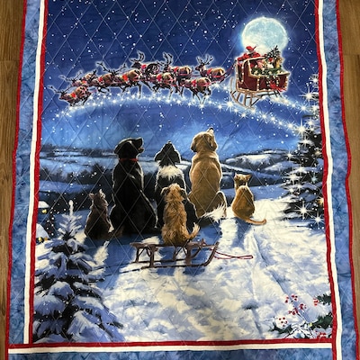35 Digital Fabric Panel David Textiles Christmas Midnight Meeting Santa ...