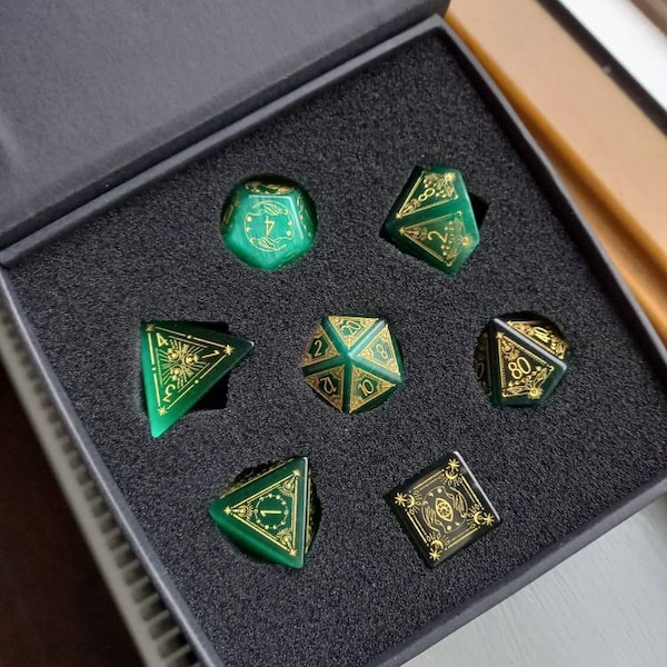 Full Set Gemstone Green Cats Polyhedral Dice Set-dungeons and Dragon ...