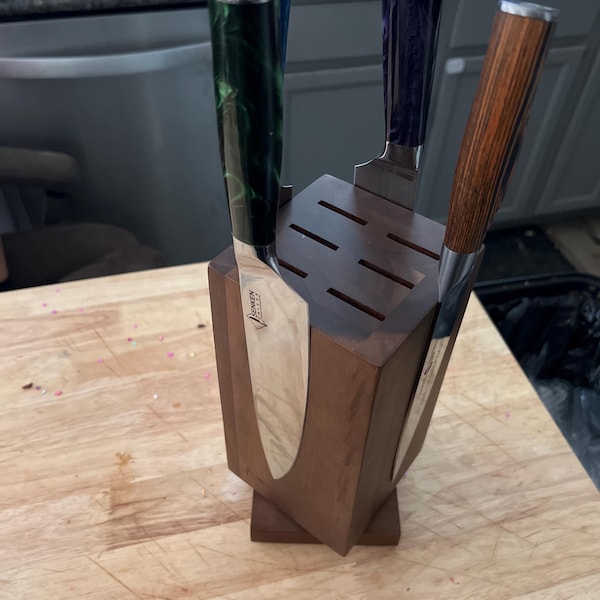 Rotating Magnetic Knife Block With Steak Knife Slots - Acacia Hardwood ...