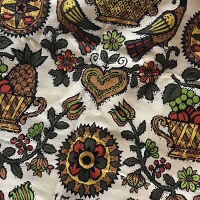 1970s Red House Dress Size Medium Blue Strawberries Birds Loose Fit ...