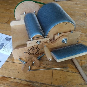 Set: Wooden Drum Carder for Wool and Fiber Combing Cardings Blending ...