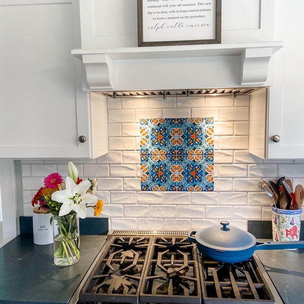 Orange and Blue Kitchen Tiles, Ethnic Decor, Moroccan Tiles, 10cm ...
