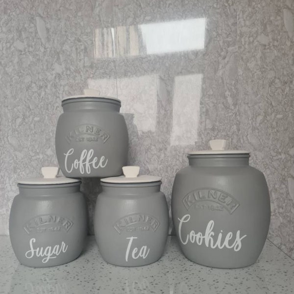 Light Grey and White Tea Coffee Sugar Canisters Kitchen Storage Grey ...