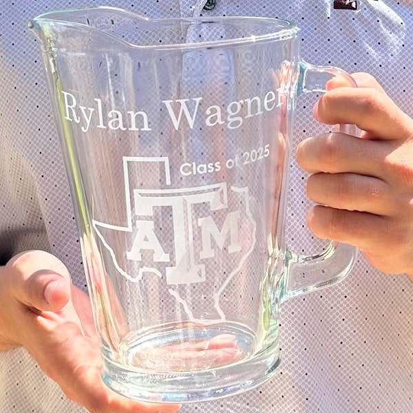 Engraved 60oz Pitcher, Etched Celebration Beer Jug, Customized Aggie ...