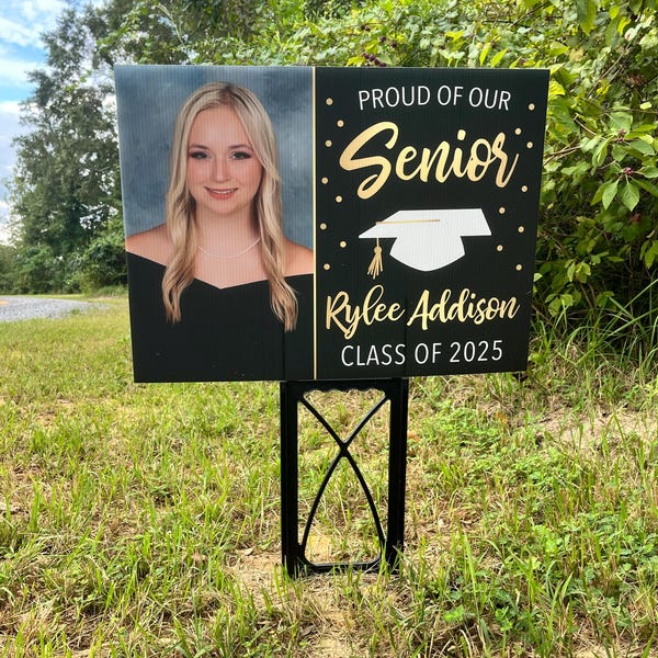 Senior Yard Sign, Graduation Yard Sign, Gold Graduation Sign, Photo ...