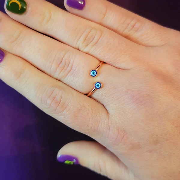 PERIMADE Evil Eye Nazar Bypass Ring • Turkish Blue Eye Stacking Ring ...