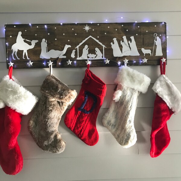 Custom Nativity Wall Stocking Hanger|rustic Stocking Holder|stocking ...