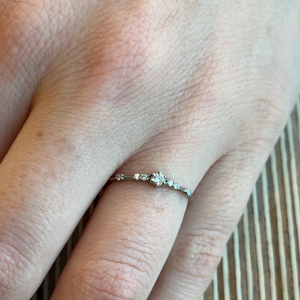 14k Solid Yellow Gold Simple Diamond Promise Ring for Her, Small ...