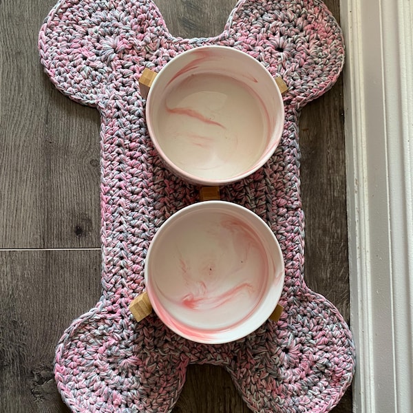 Crochet PATTERN - Dog Bone Pet Placemat, Dog Mat With Paw Print, Pet ...