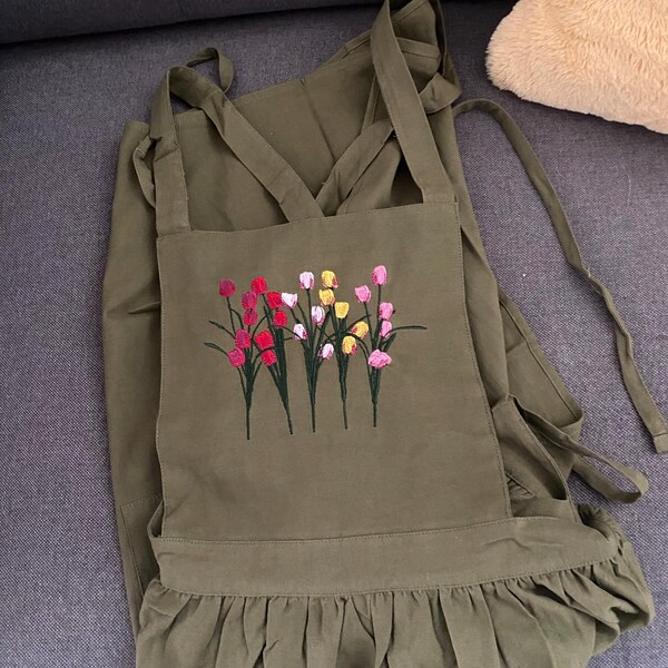 Personalized Embroidered Apron for Women, Flower Garden Embroidered ...