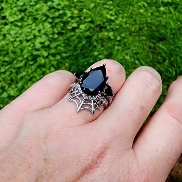 Spider Web Ring: Sterling Silver Gothic Wedding Band, Solid Gold Accents - Etsy