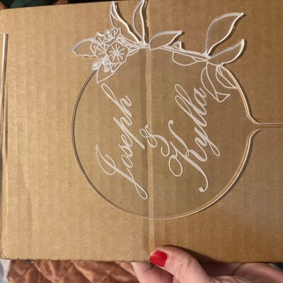 Personalized Acrylic Wedding Cake Topper Clear Floral Cake Topper with ...