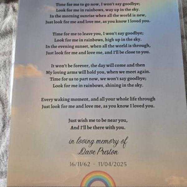 Rainbows Funeral Poem Print: Memorial Gift for Loved One - Etsy