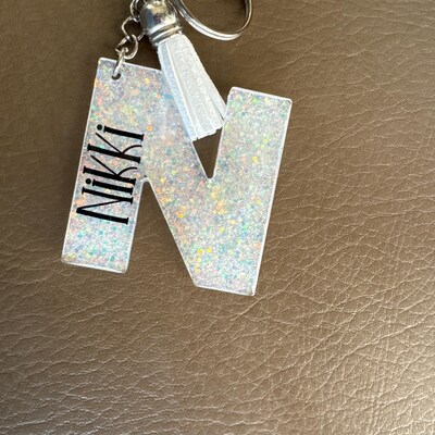 Custom Initial Keychain Glitter Keychain With Name Purse Charm Backpack ...