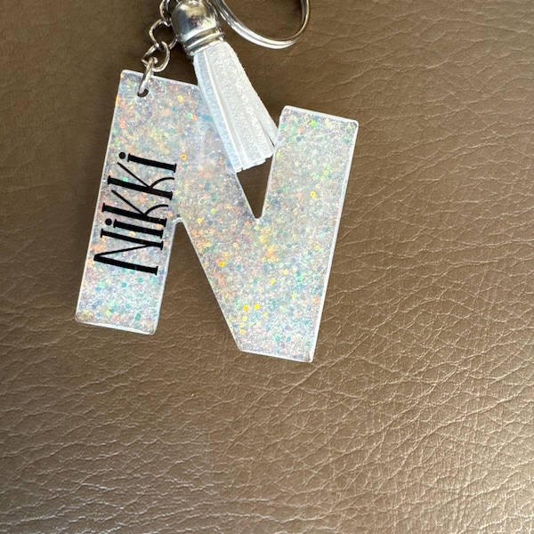 Custom Initial Keychain | Glitter Keychain With Name | Purse Charm ...