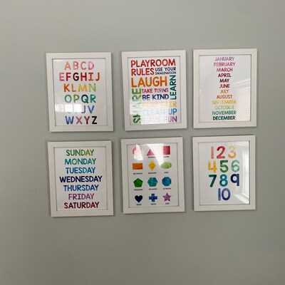 Playroom Educational Wall Art Alphabet Numbers Shapes Playroom Rules ...