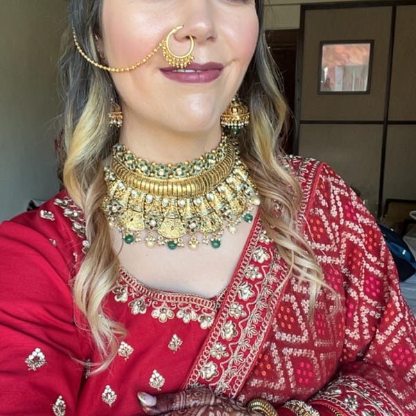 Pakistani Indian Punjabi Gold Polki Nath Nose Ring Nathni Dilkash ...