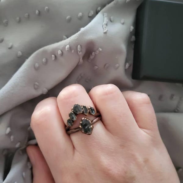 Large Round Obsidian Custom Ring, Copper Electroformed Ring, Boho Statement Ring, Large Black ...