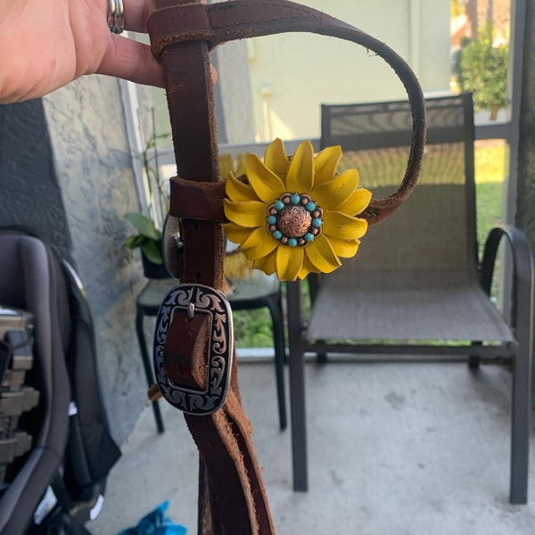 Yellow Sunflower Leather Flower Concho. Sunflower Concho for Tack ...