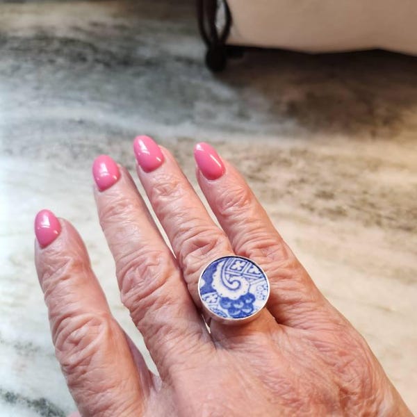 Broken China Jewelry Blue Willow China Rings Handmade With Upcycled ...