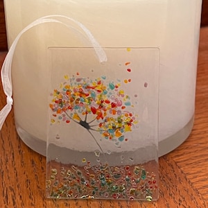 Whimsical Bright Rainbow Flowers Fused Glass Art Picture Sun Catcher & Wooden Display Stand - Etsy