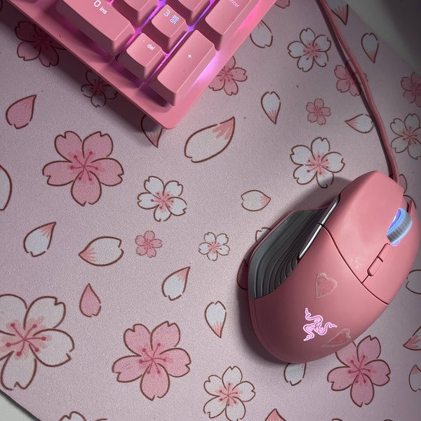 Cherry Blossom Desk Mat Kawaii Pink Mousepad, Cute Pastel Anime ...