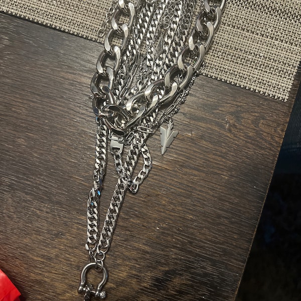 Layered Multi Strand Chunky Chain Gothic Choker Collar Necklace Set ...